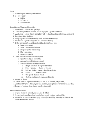 Kinesiology Chapter 2 Notes - Kinesiology Chapter 2: Musculature ...