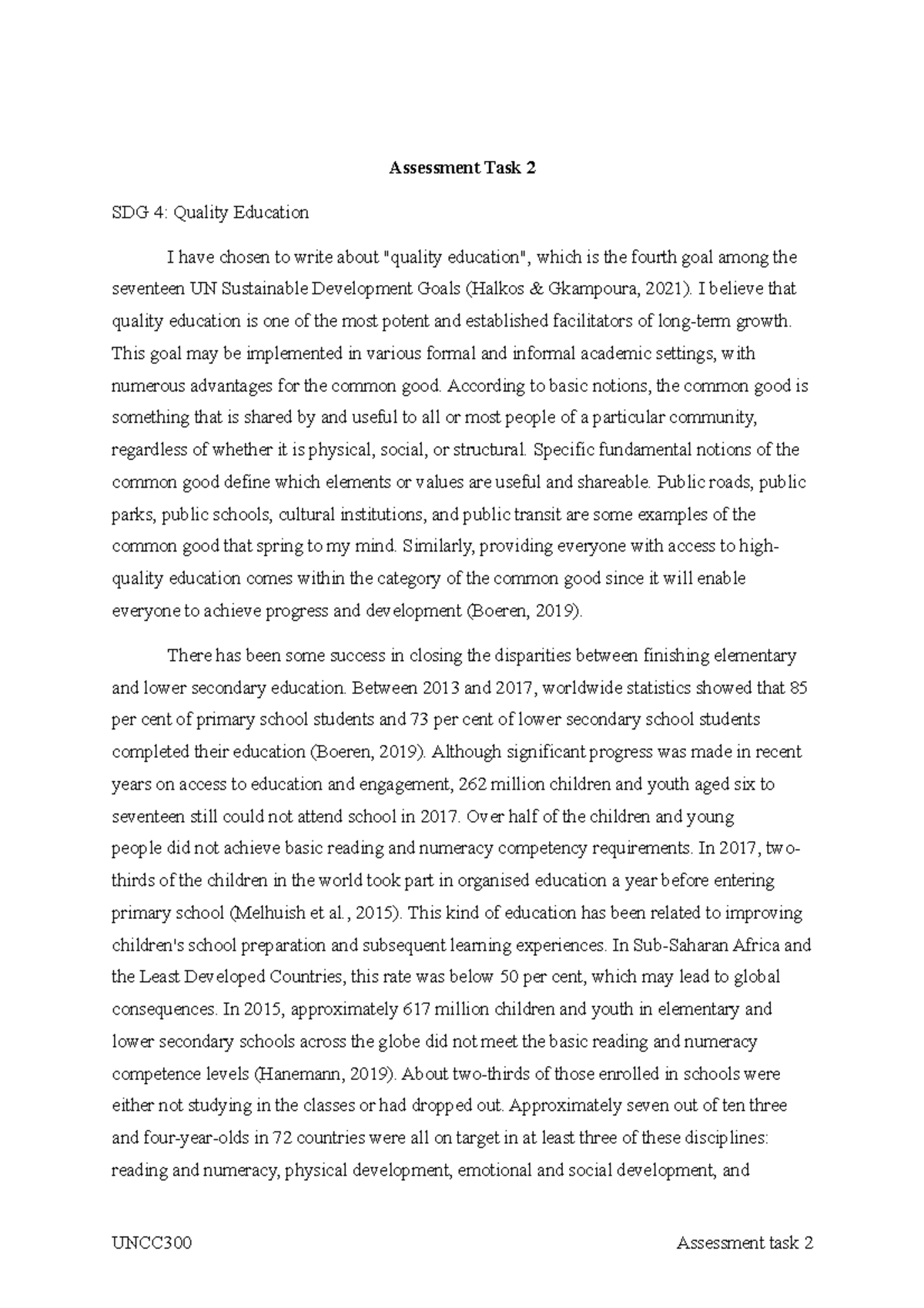 UNCC 300 Assessment-Task-2 ESSAY - Assessment Task 2 SDG 4: Quality ...