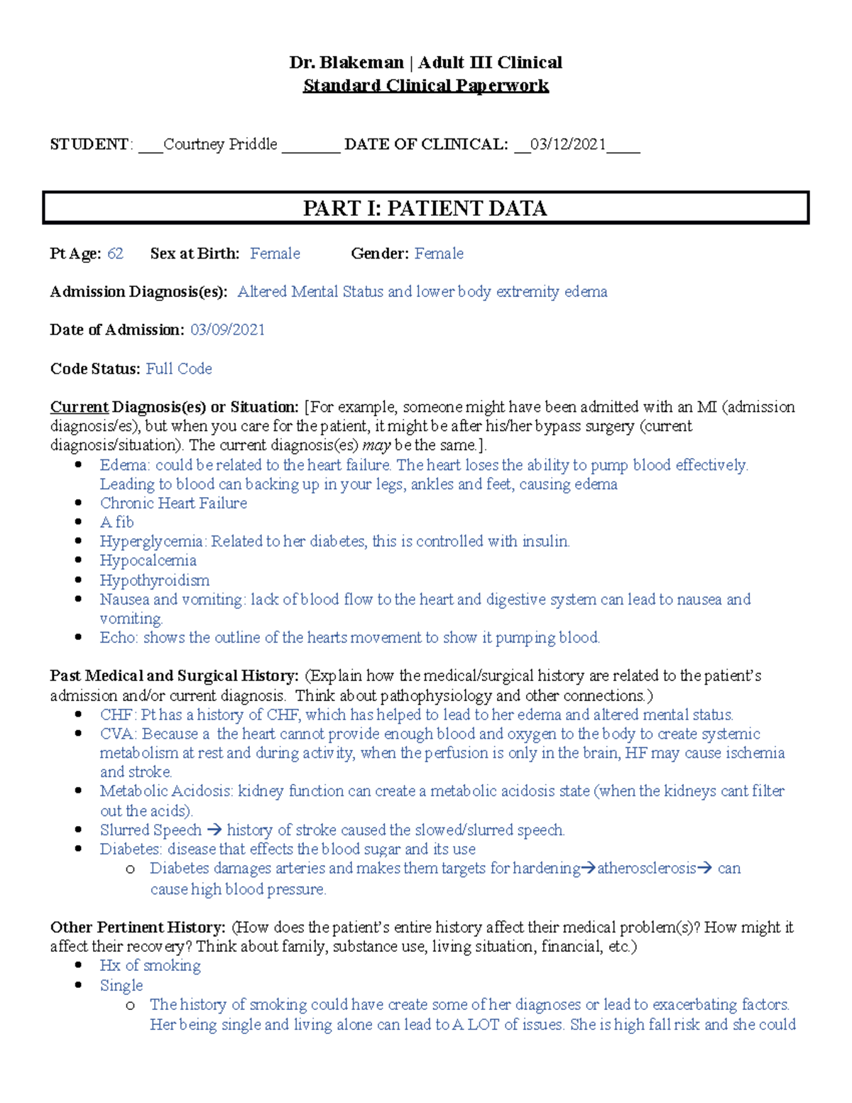 Clinical Paperwork 03 - has meds and explanations - Dr. Blakeman ...