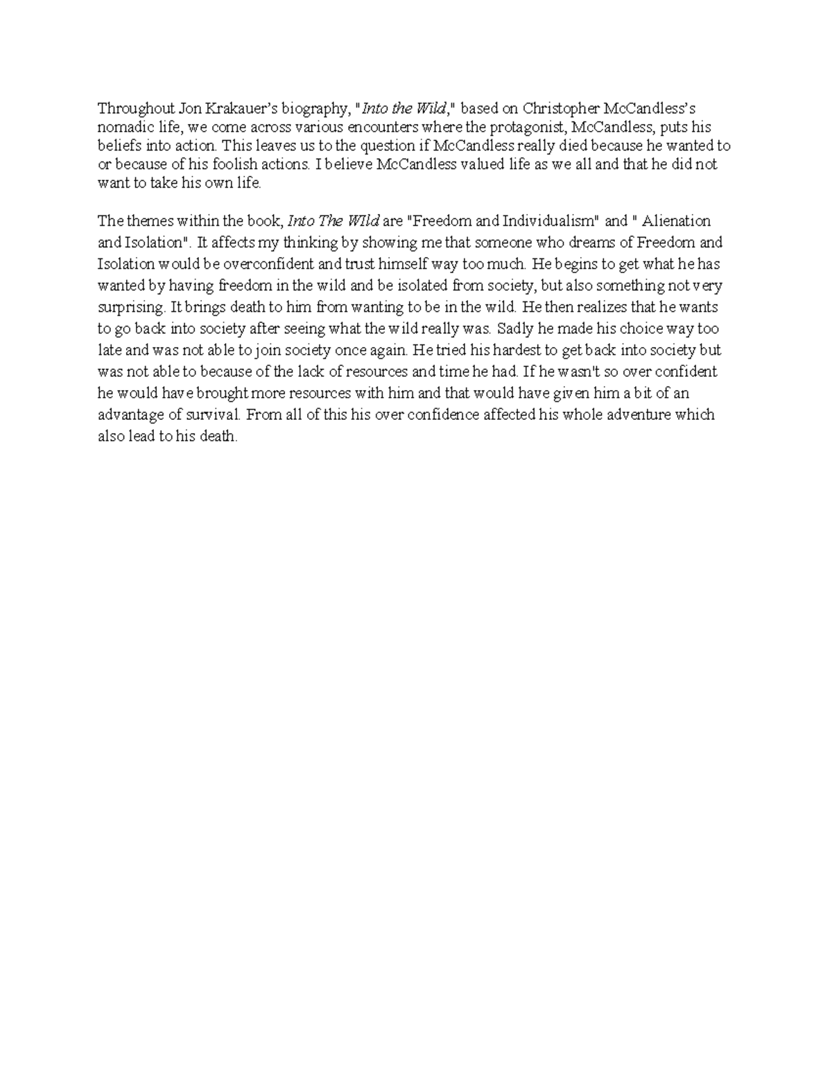 Rough Draft Eng 3 - yep - Throughout Jon Krakauer’s biography, "Into ...