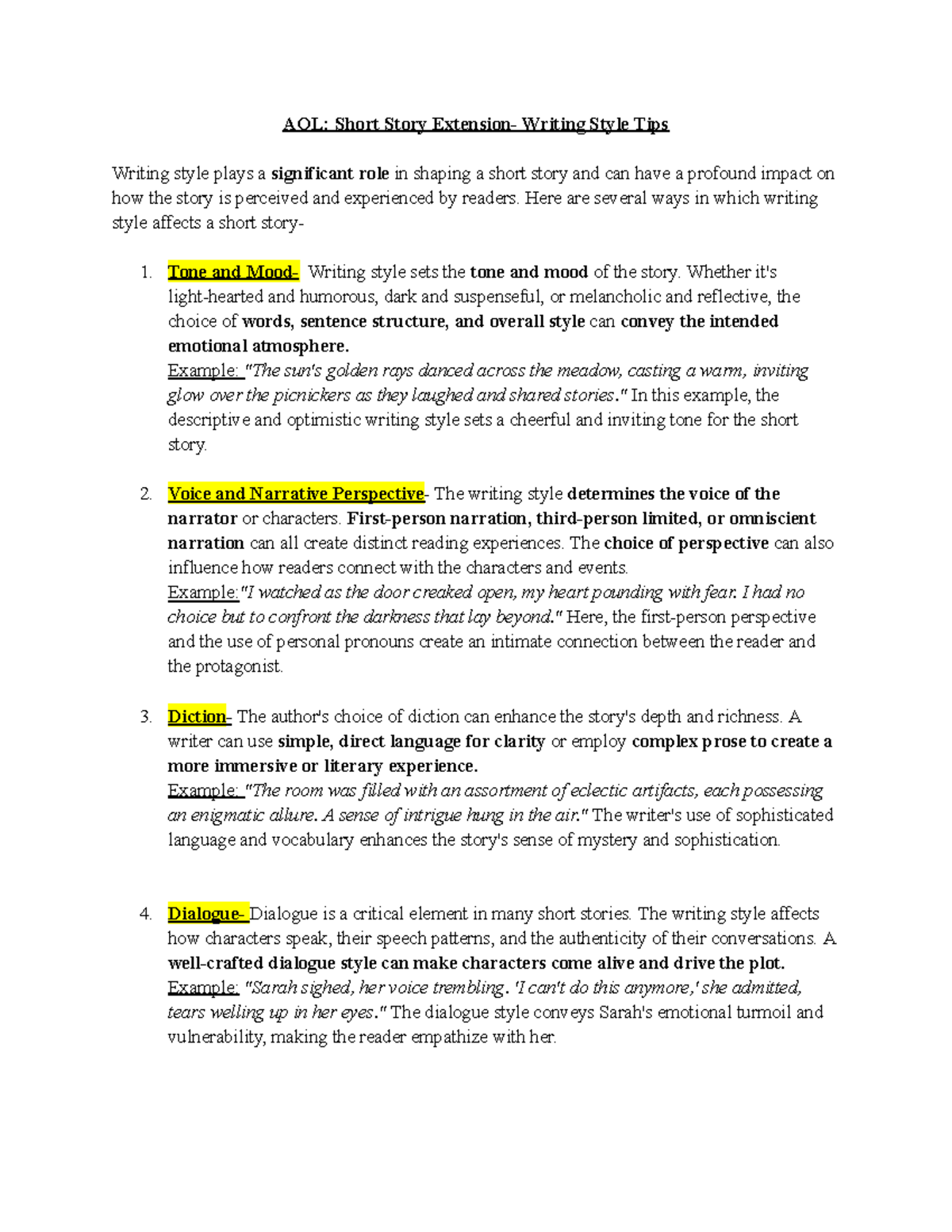 Writing Style Tips - AOL: Short Story Extension- Writing Style Tips ...