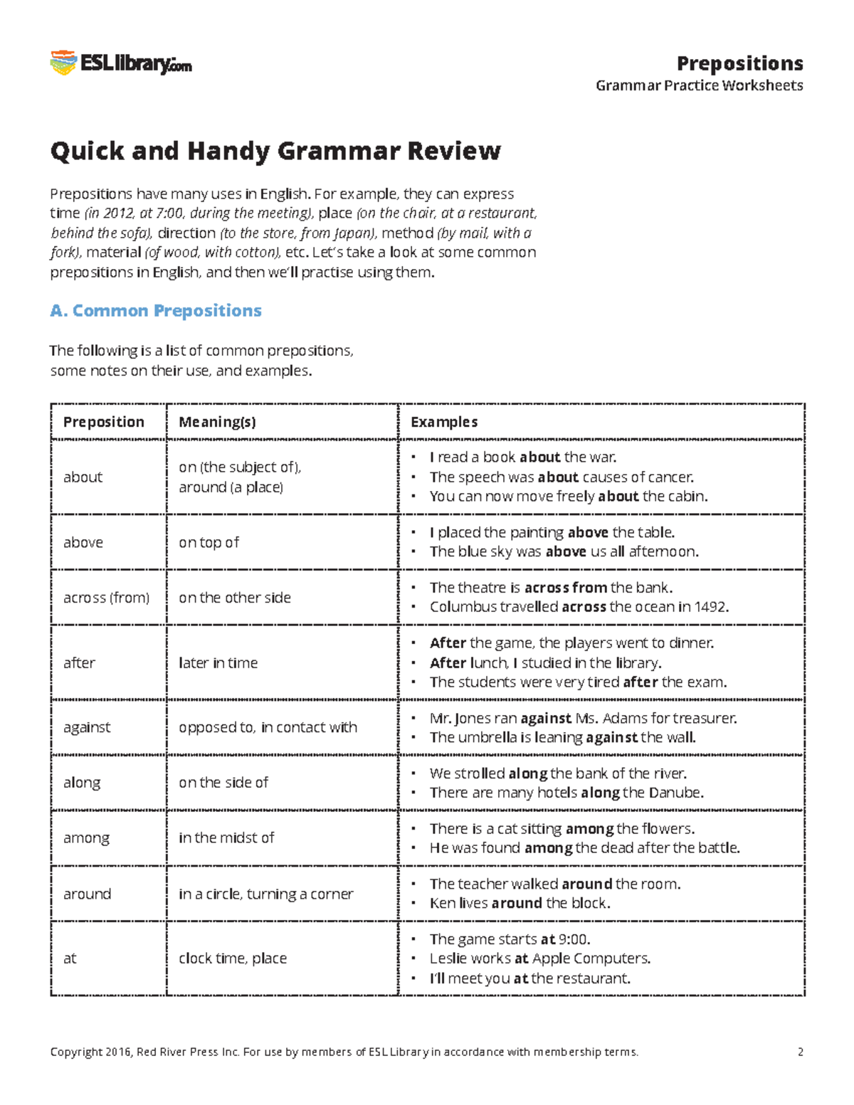 Prepositions worksheet - Grammar Practice Worksheets Quick and Handy ...