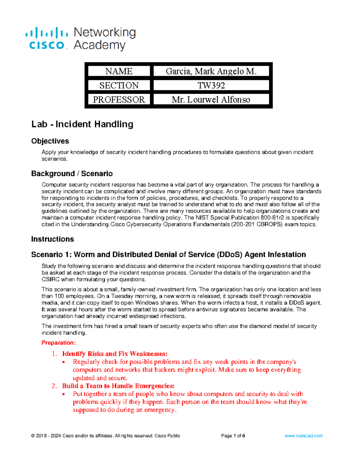 10 Lab - Incident Handling - NAME Garcia, Mark Angelo M. SECTION TW ...