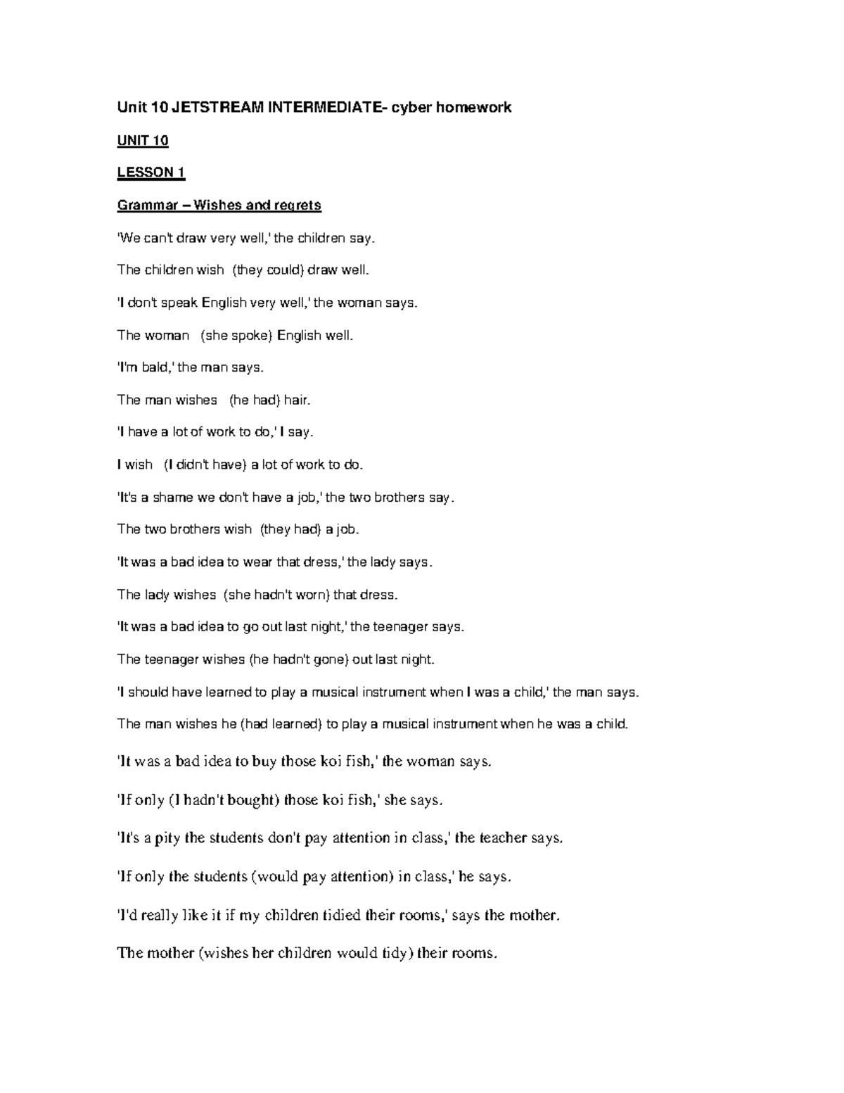 Unit 10 Jetstream Intermediate - Unit 10 JETSTREAM INTERMEDIATE- cyber homework UNIT 10 LESSON 1 ...