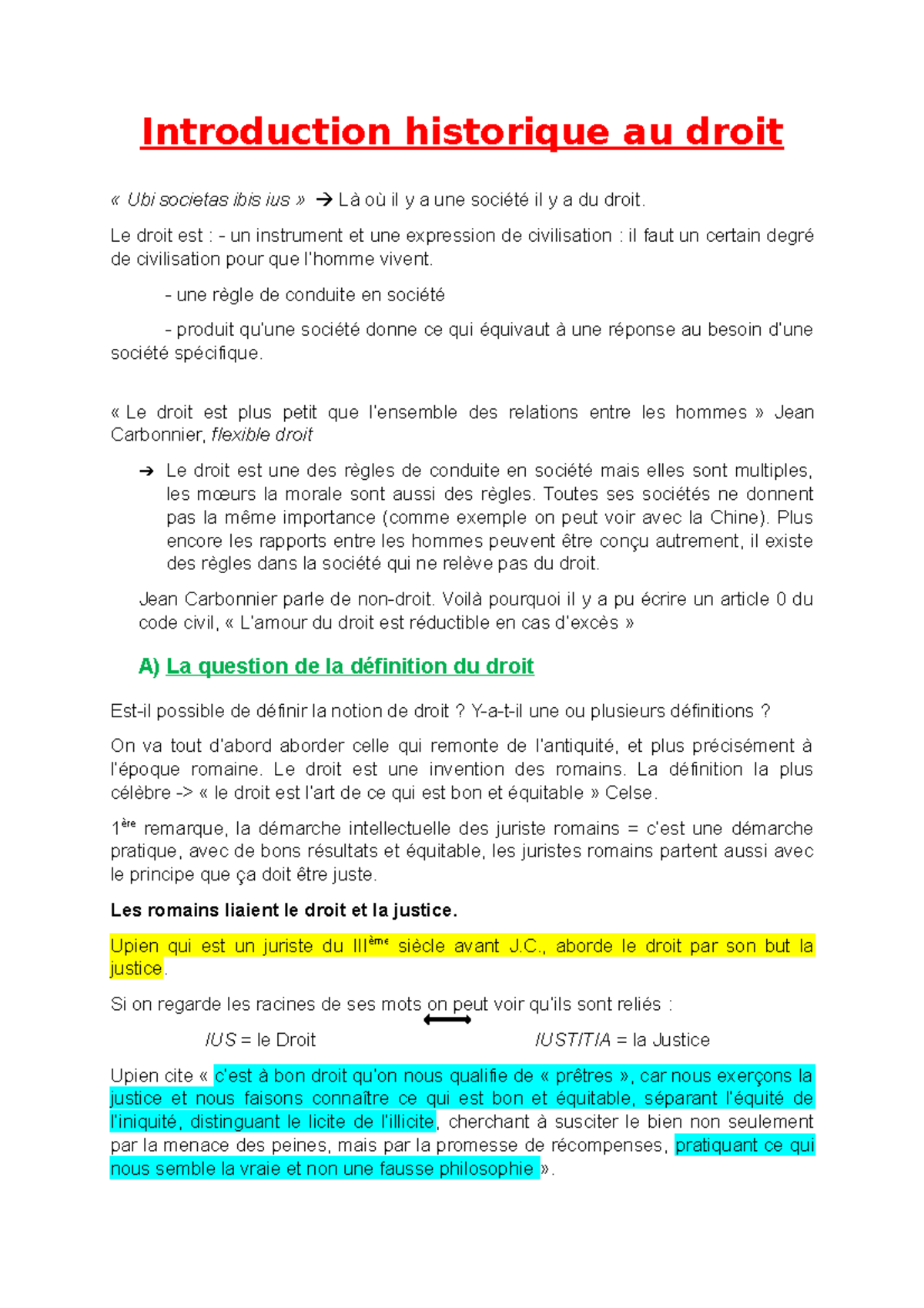 Introduction Historique du Droit - Introduction historique au droit « Ubi societas ibis ius » Là ...