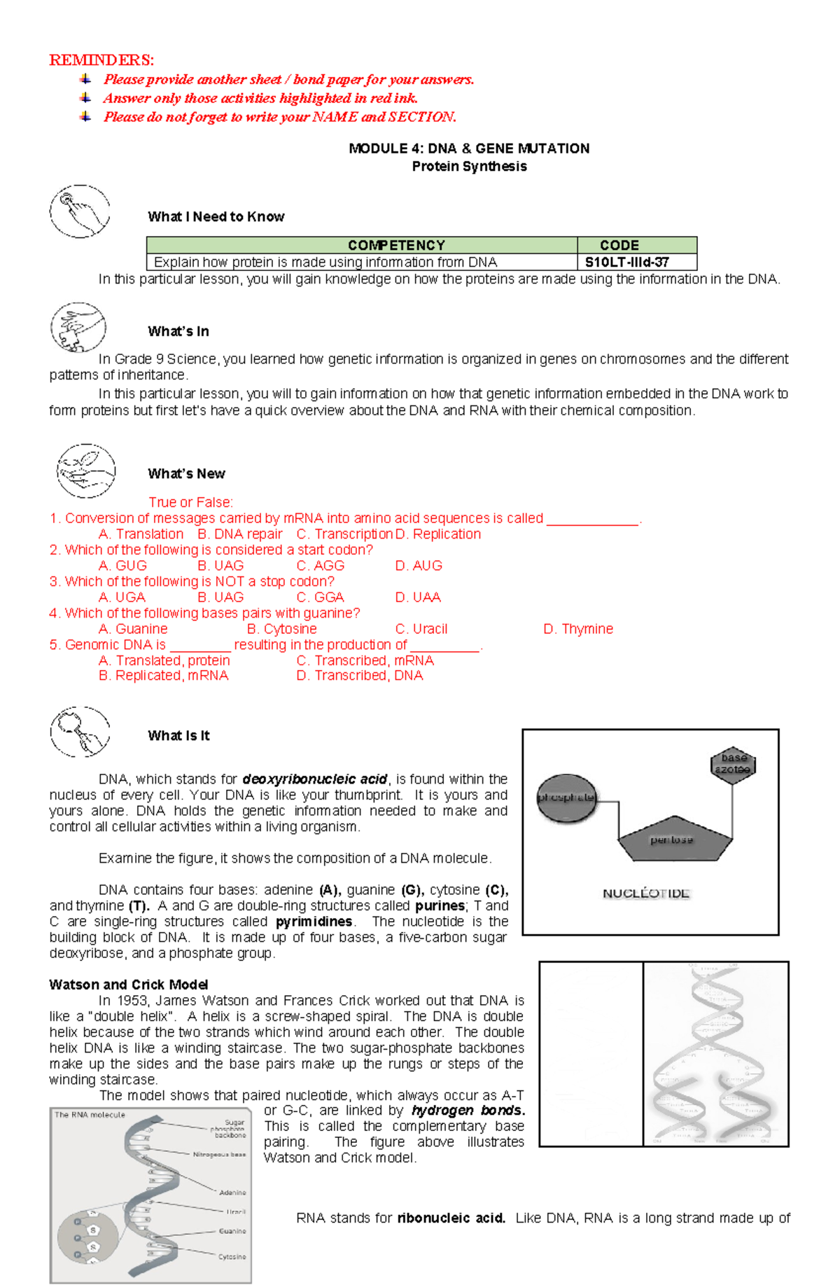 Sci 10 Q3 M4 - .... - REMINDERS: Please provide another sheet / bond ...