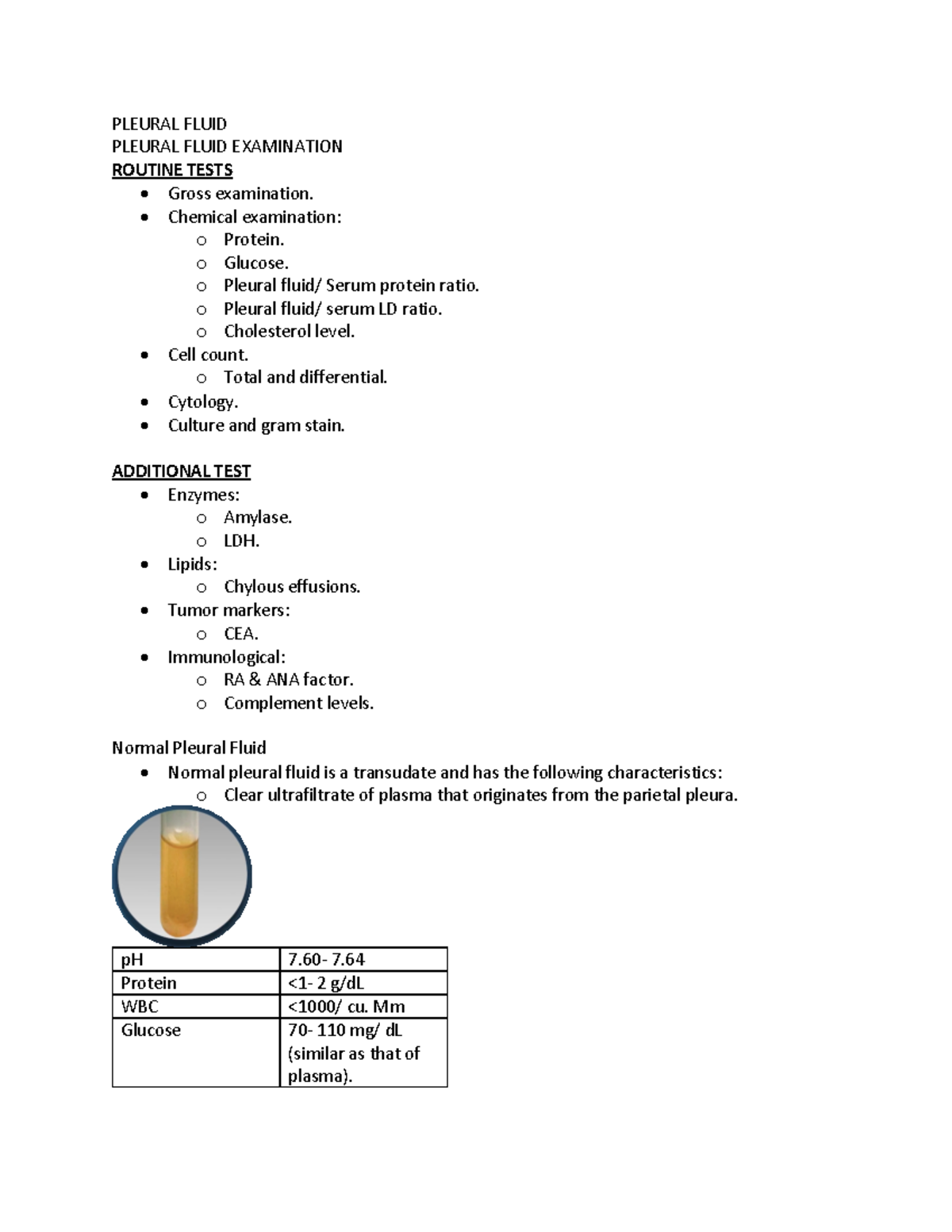 Fluid Examination Specific - PLEURAL FLUID PLEURAL FLUID EXAMINATION ...