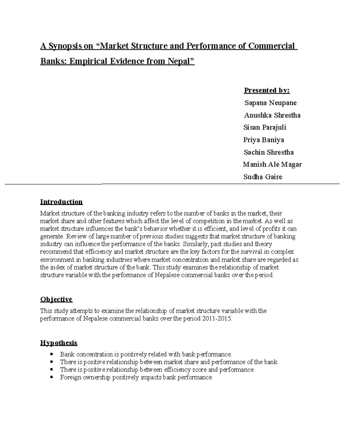 8. synopsis - A Synopsis on “Market Structure and Performance of ...