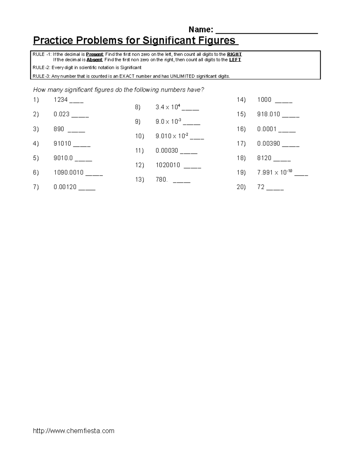 Practice problems for Sig Figs - Name: _______________________ Practice ...