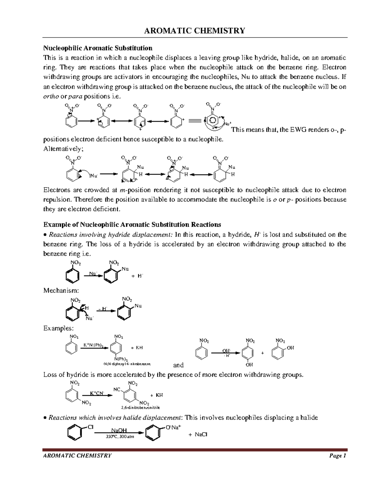 CHEM 2206 Aomatic Chemistry Lecture 11-15 notes - AROMATIC CHEMISTRY ...