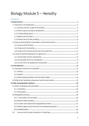 Module 5 Study Notes - HSC BIOLOGY MODULE 5 STUDY NOTES: HEREDITY BY ...