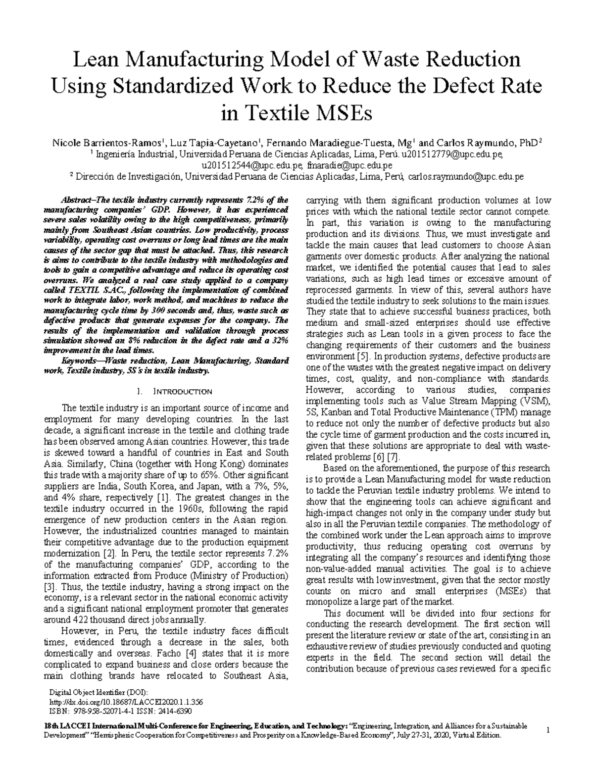 8. Lean Manufacturing Model of Waste Reduction Using Standardized Work ...