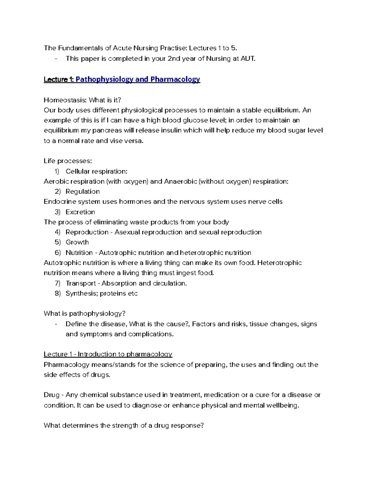 Lecture notes - The Fundamentals of Acute Nursing Practise: Lectures 1 ...