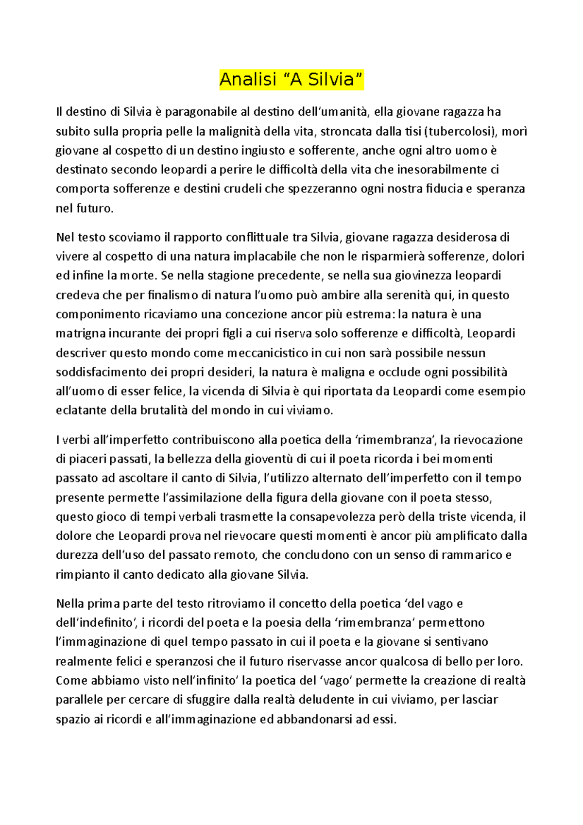 Analisi "a silvia" di Leopardi - Analisi “A Silvia” Il destino di ...
