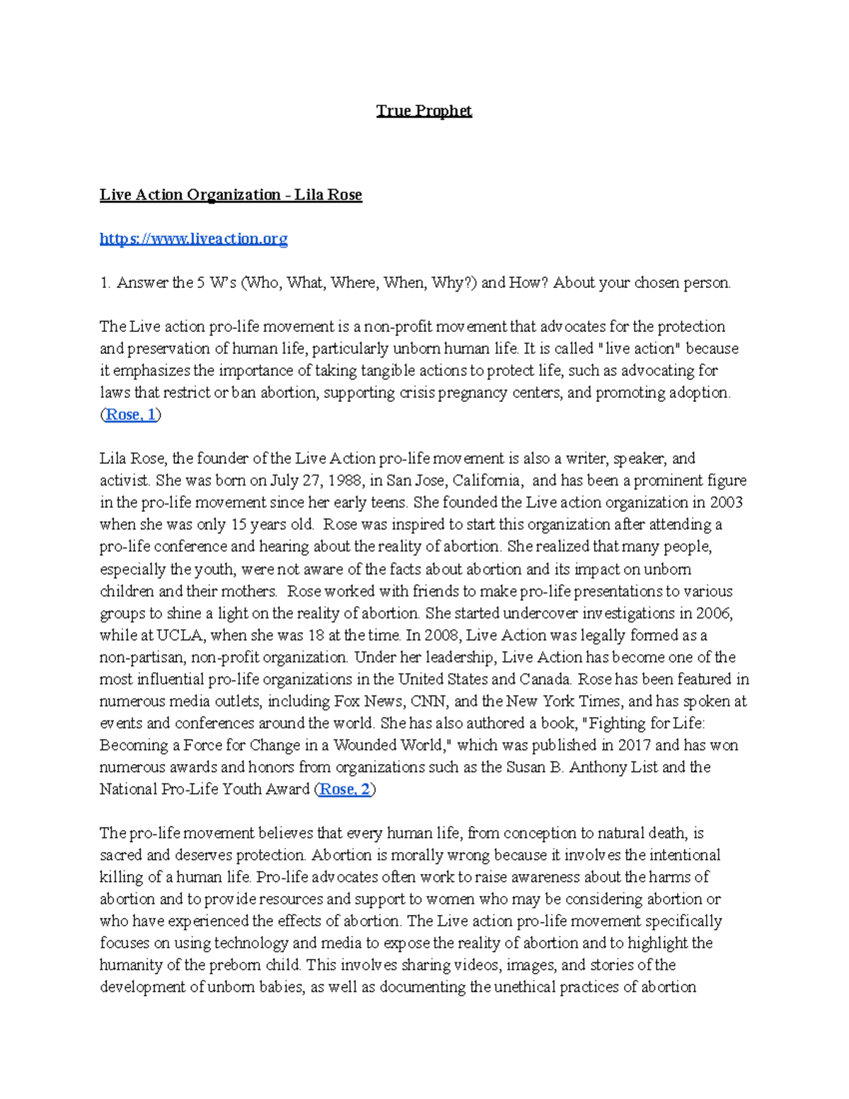 Religion 12 UNIT 2 Assignment - True Prophet Live Action Organization ...