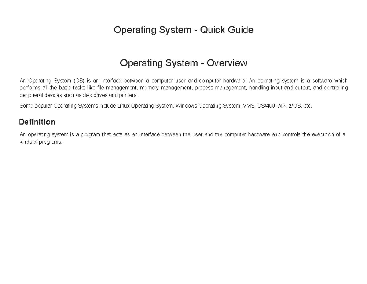 Operating System - An operating system is a software which An Operating ...