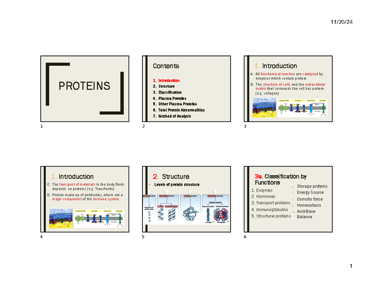 Proteins - PROTEINS 1 Contents 1. Introduction 2. Structure 3 ...