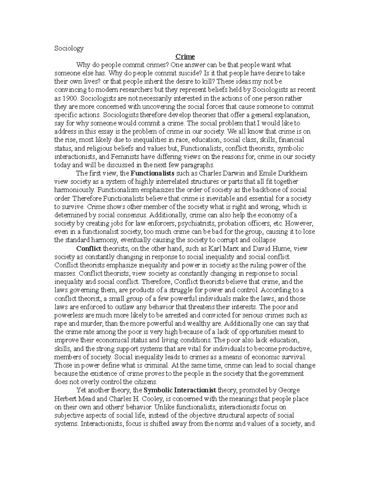 SOC- Crime - Grade: B - Sociology Crime Why do people commit crimes ...