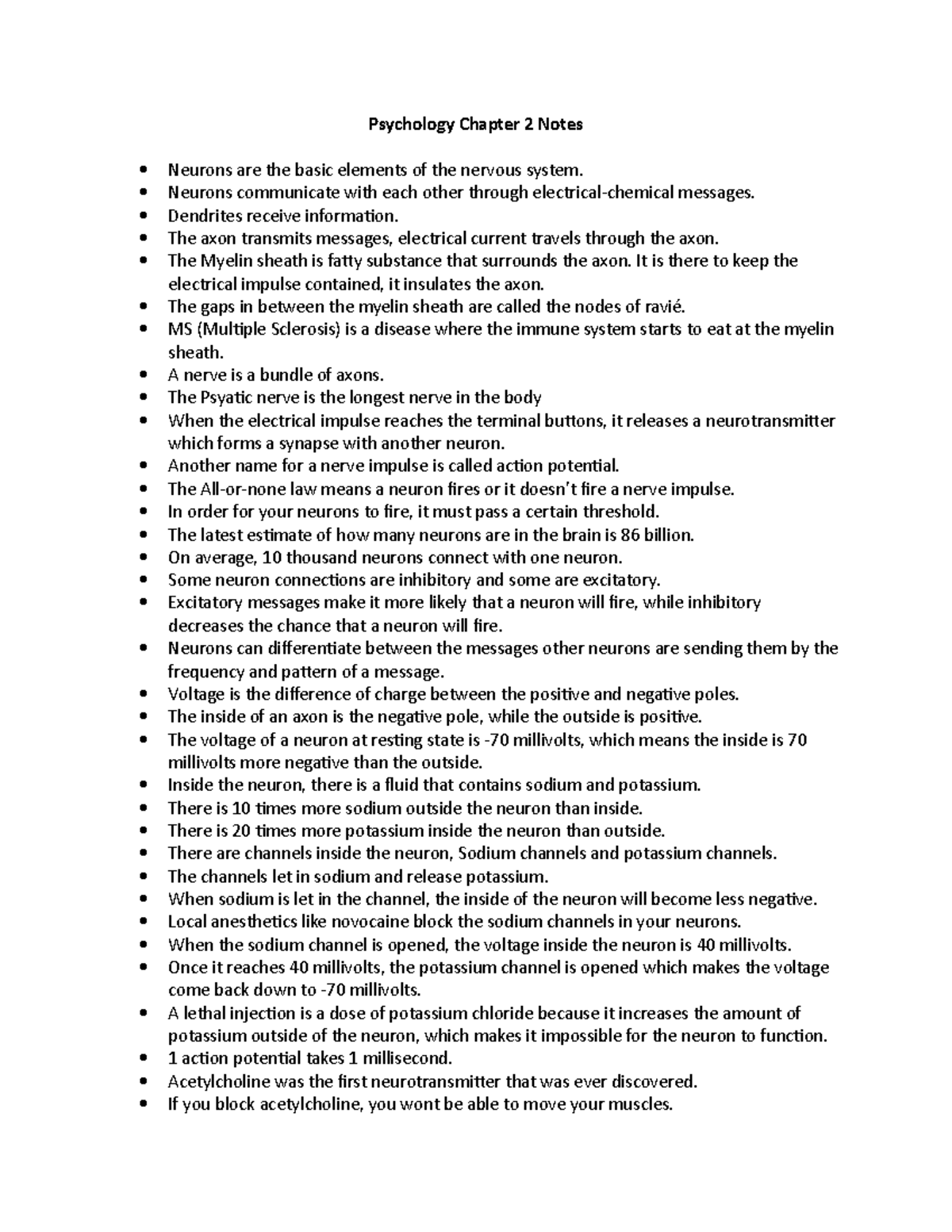 Psych chapter 2 - Lecture notes 2 - Psychology Chapter 2 Notes Neurons ...