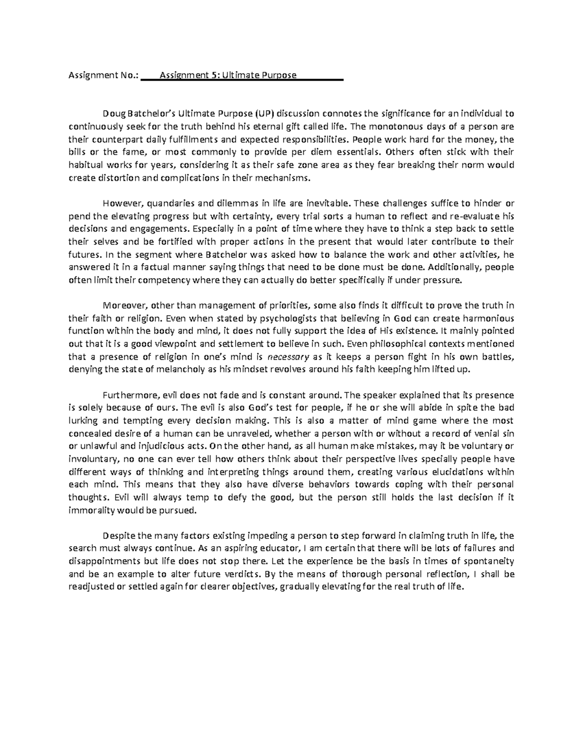 Assignment 5 Ultimate Purpose - Assignment No.: Assignment 5: Ultimate ...