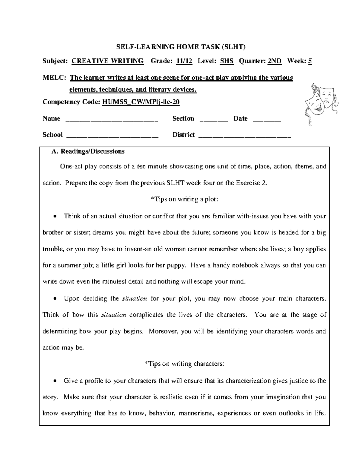 Q2 SHS Ceative Writing Week 5 SLHT - SELF-LEARNING HOME TASK (SLHT ...