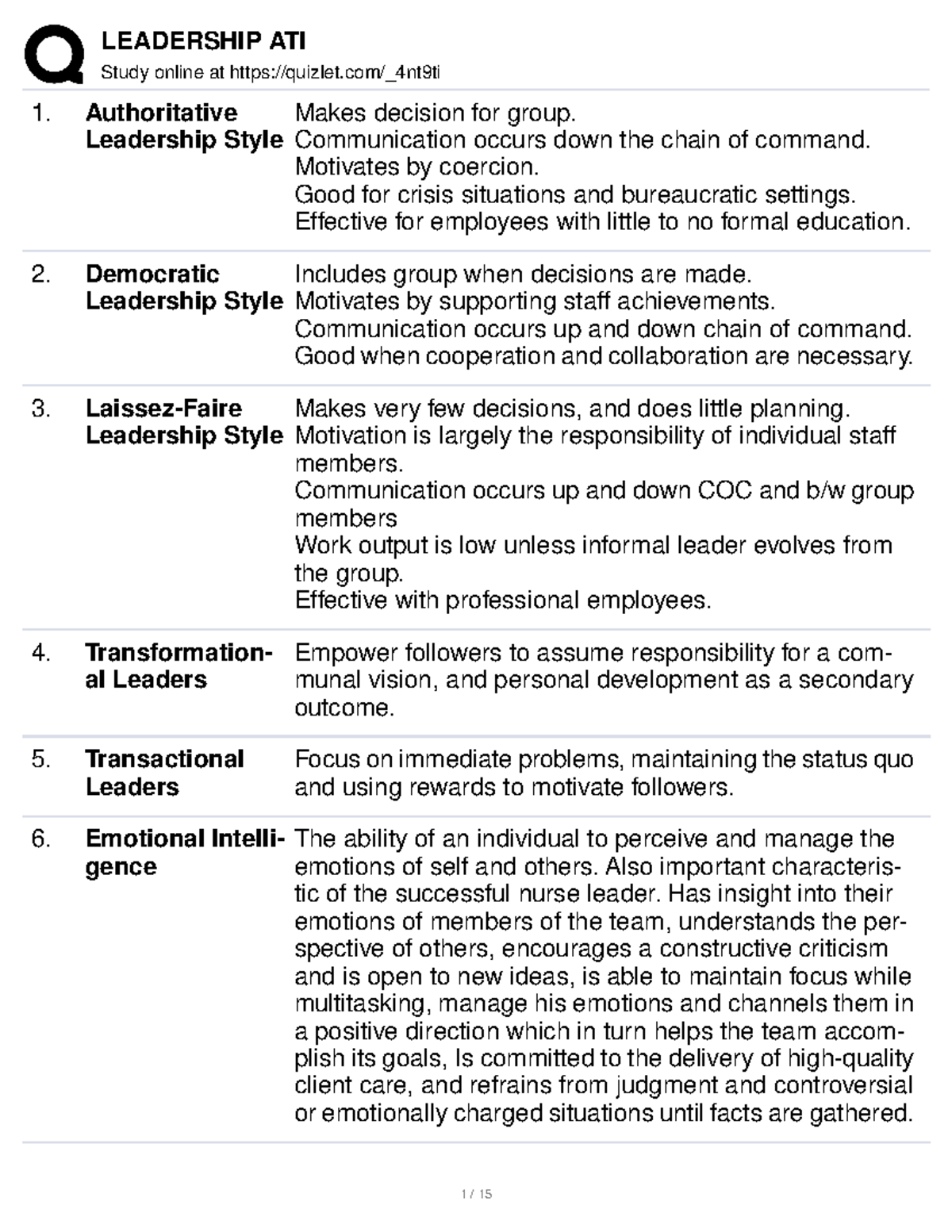 Lead 8 - leadership - Study online at quizlet/_4nt9ti Authoritative ...