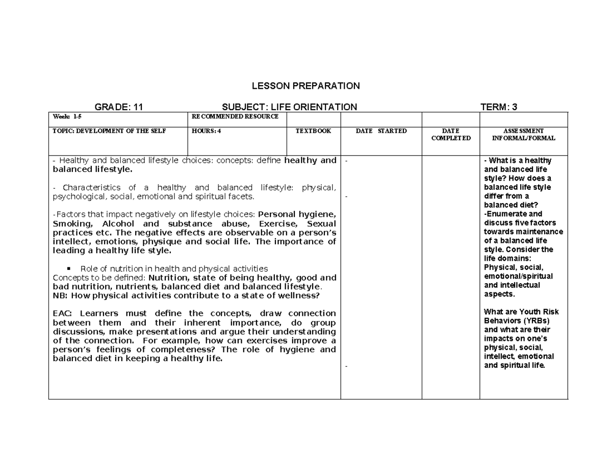 Grade 11 Lesson Plans mabhodo - LESSON PREPARATION GRADE: 11 SUBJECT ...