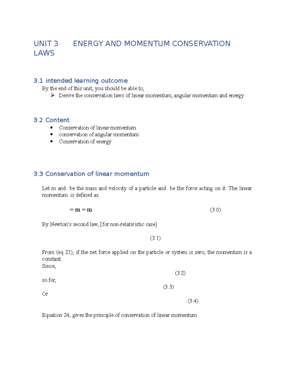 UNIT 3 Energy AND Momentum Conservation LAWS - UNIT 3 ENERGY AND ...