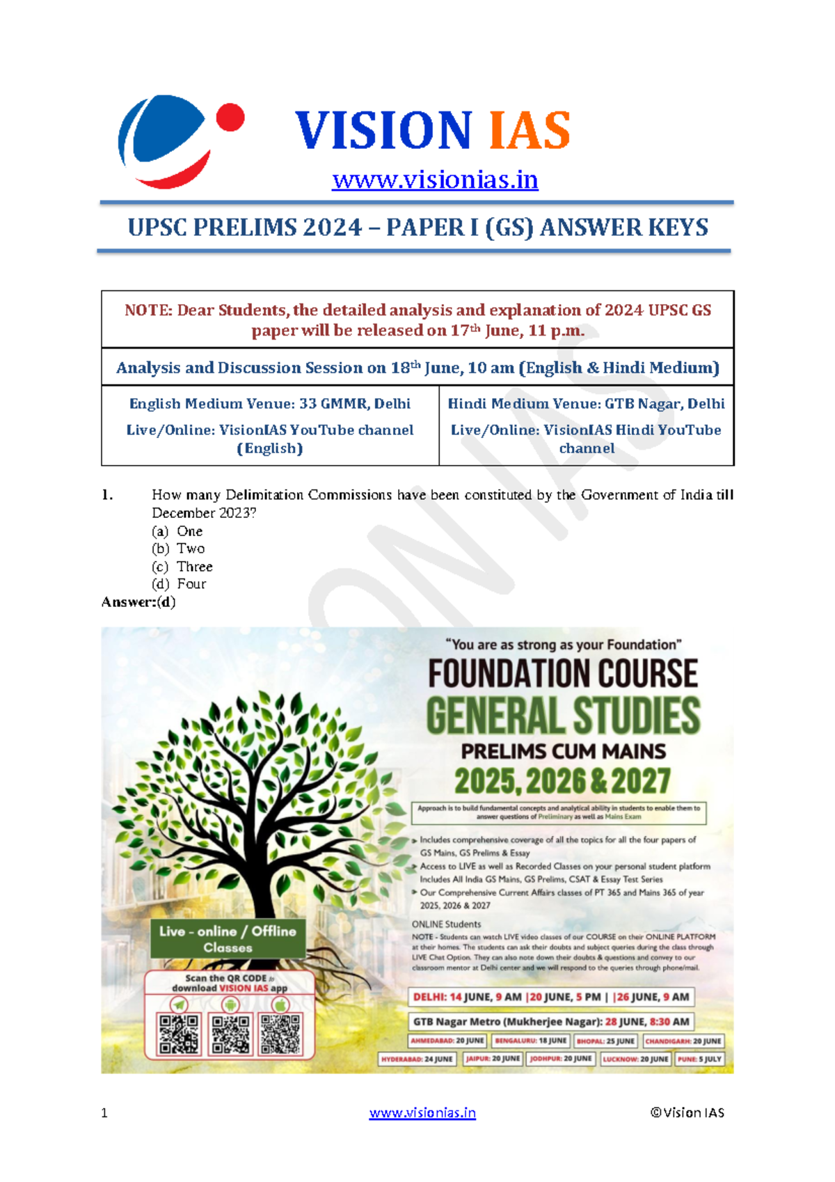 Vision IAS Prelims Solution January 2024 GS Prelims 2024 - UPSC PRELIMS ...