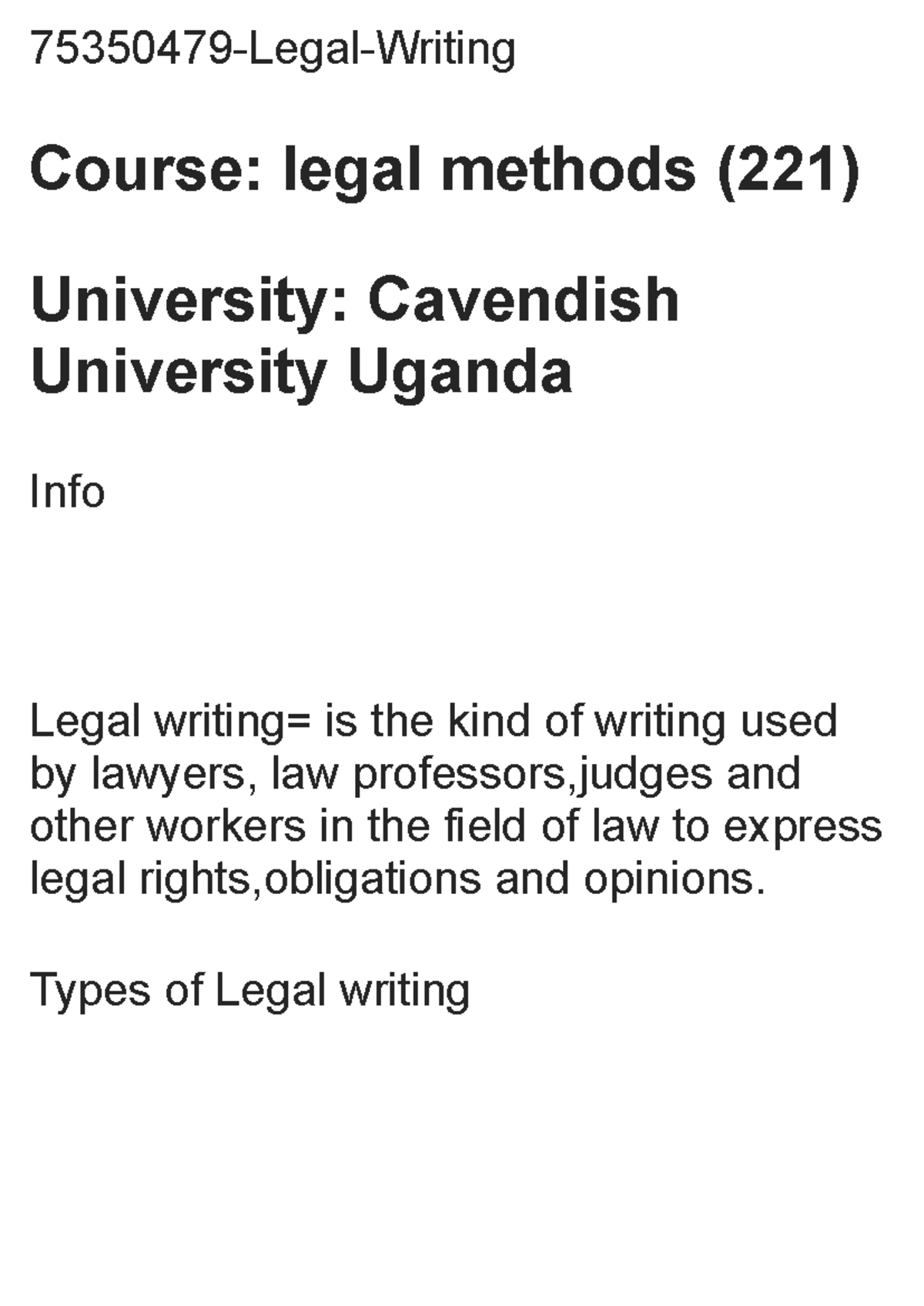 Legal writing - 75350479-Legal-Writing Course: legal methods (221 ...