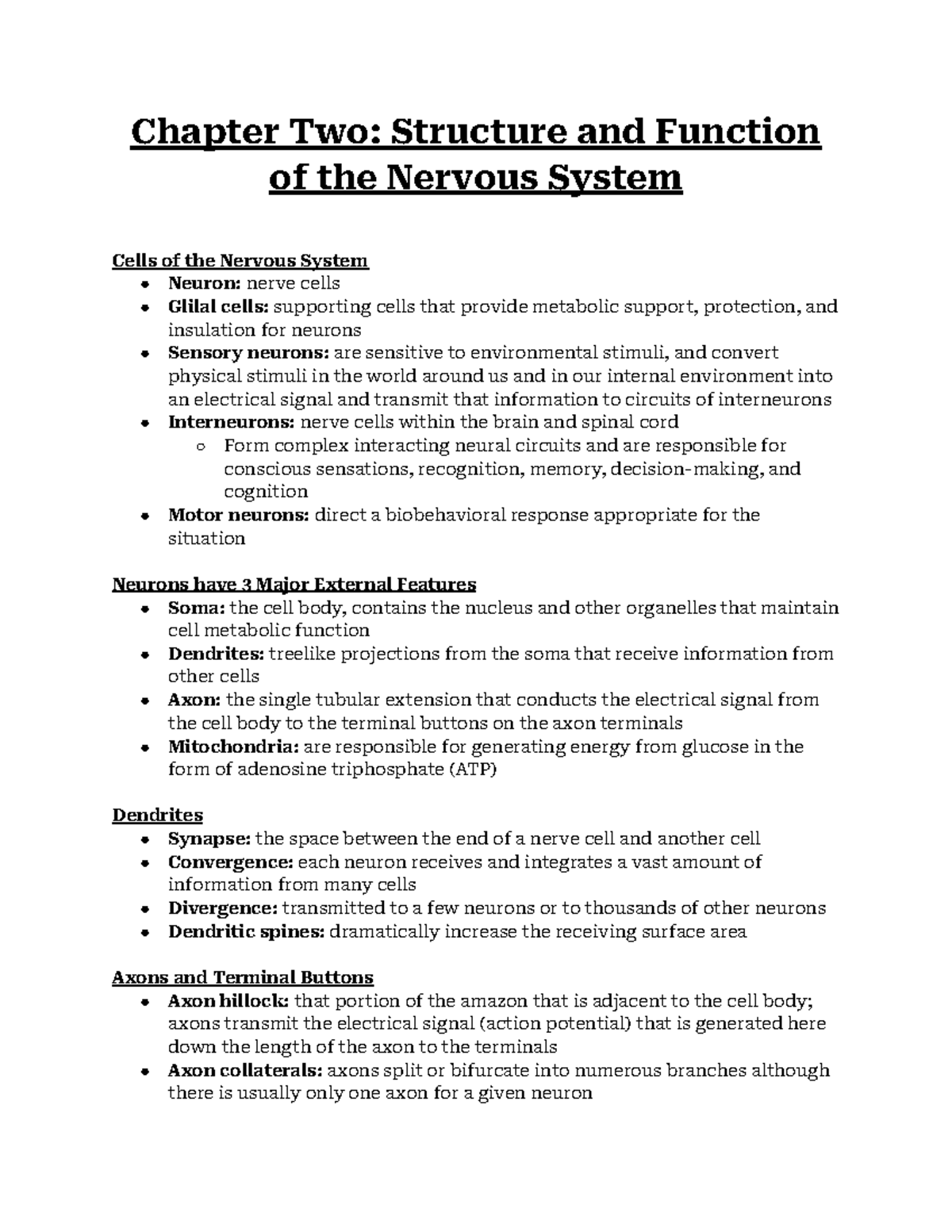 Chapter Two Structure and Function of the Nervous System - Soma ...