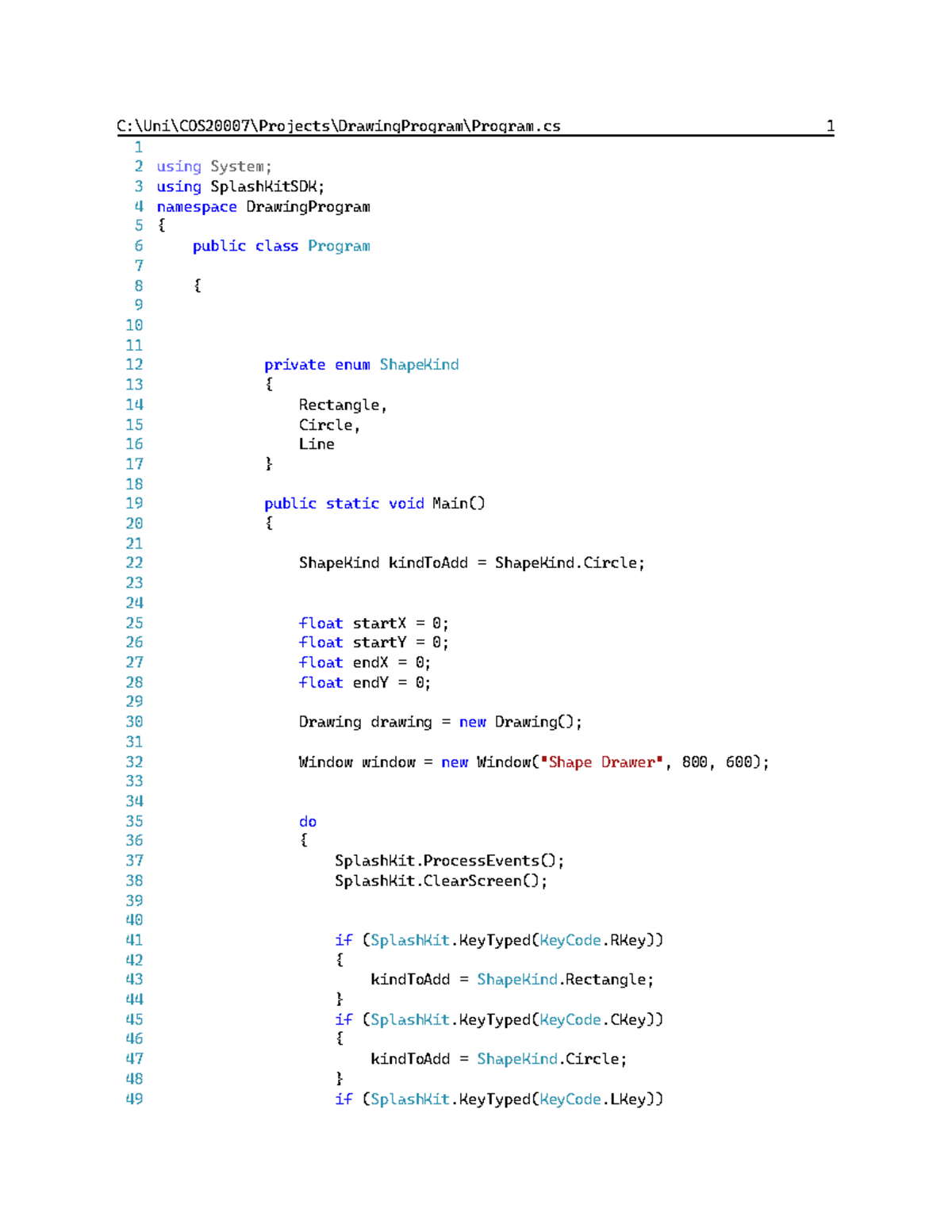 5.3c (cos20007) - C:\Uni\COS20007\Projects\DrawingProgram\Program 1 1 2 3 4 5 6 7 8 9 10 11 12 ...
