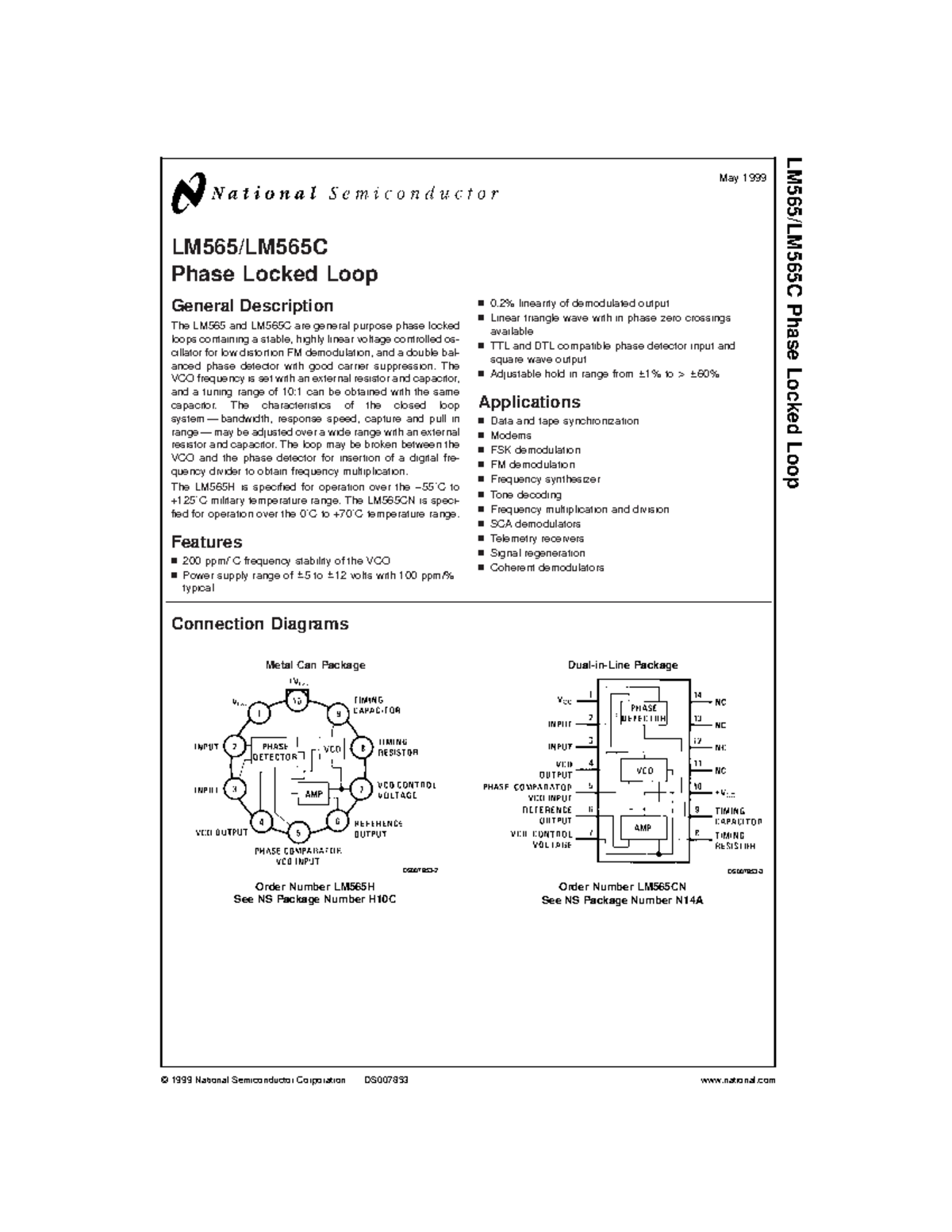LM565 - ASSSSSAS - LM565/LM565C Phase Locked Loop General Description ...