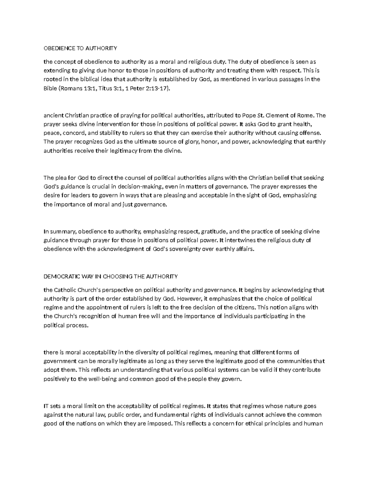 RE - Lecture notes for religion - OBEDIENCE TO AUTHORITY the concept of ...