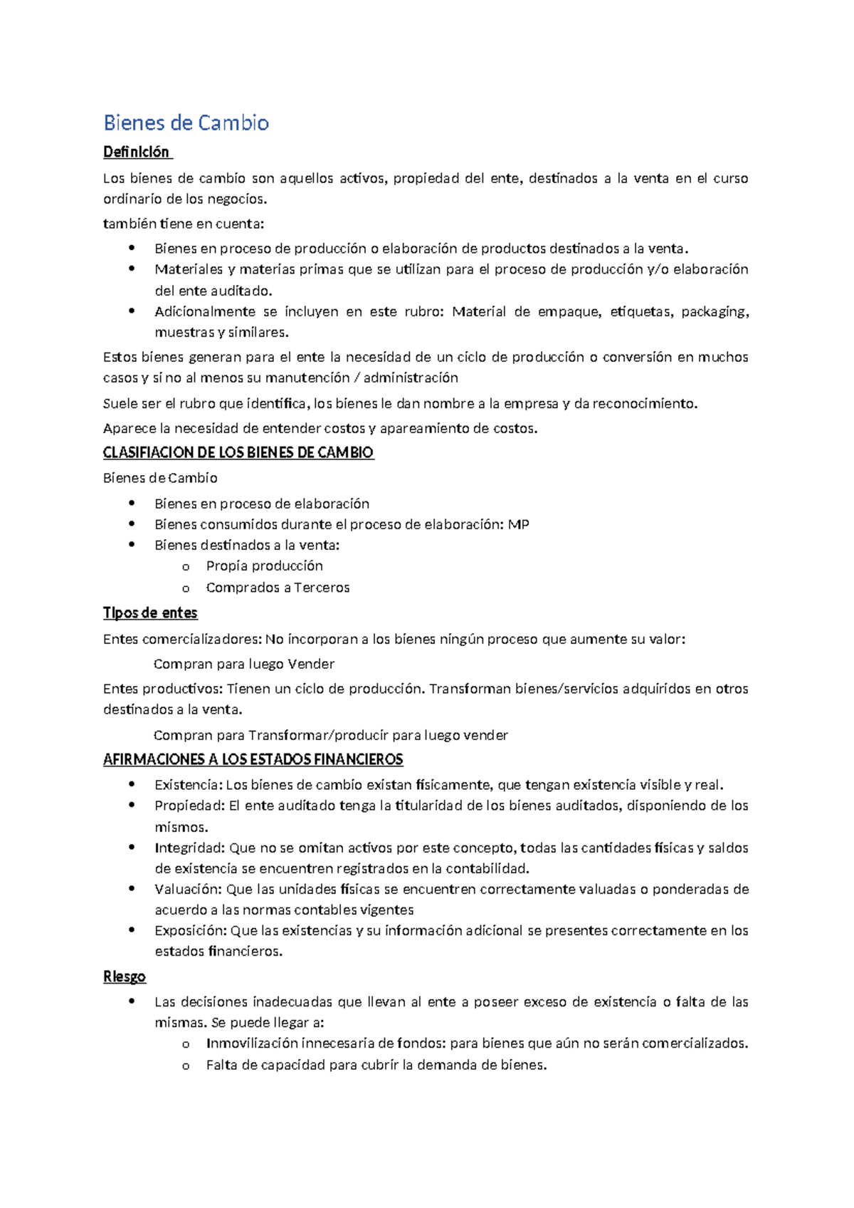 Resumen 2do Parcial - Bienes de Cambio Definición Los bienes de cambio son aquellos activos ...