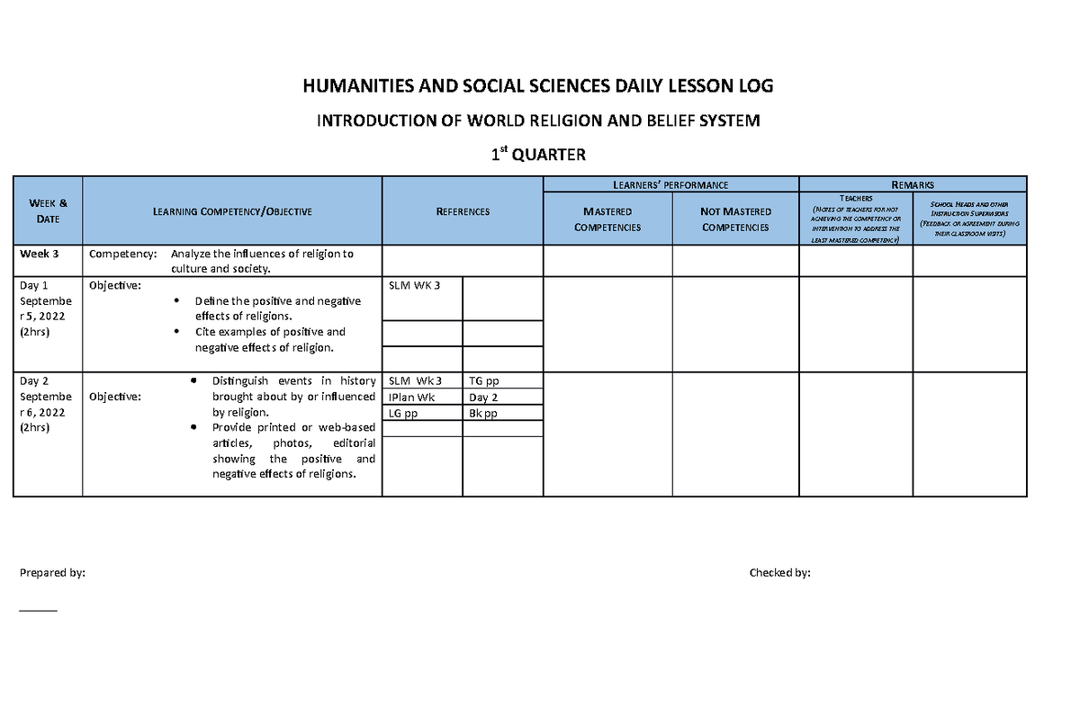 Introduction to World Religions and Belief Systems (Daily Lesson Log ...