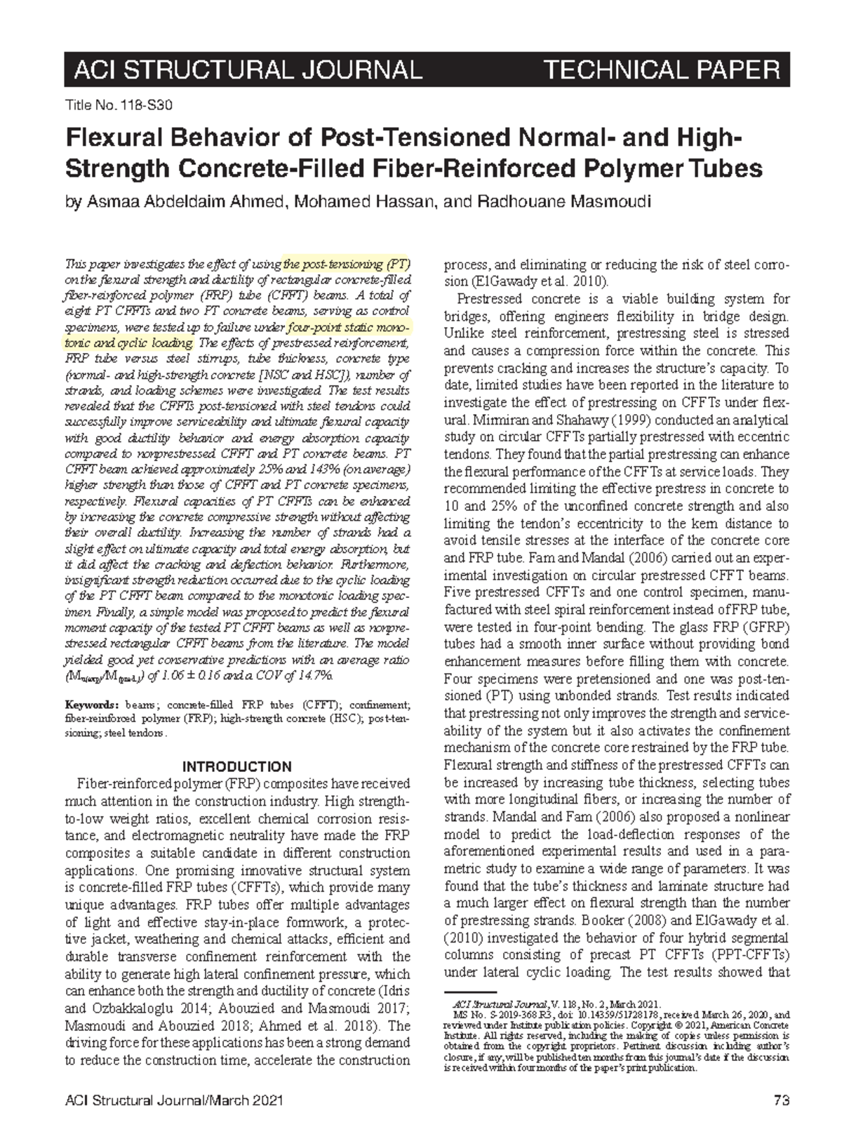 2021 - Flexural Behavior of Post-Tensioned Normal- and Hi - ACI ...