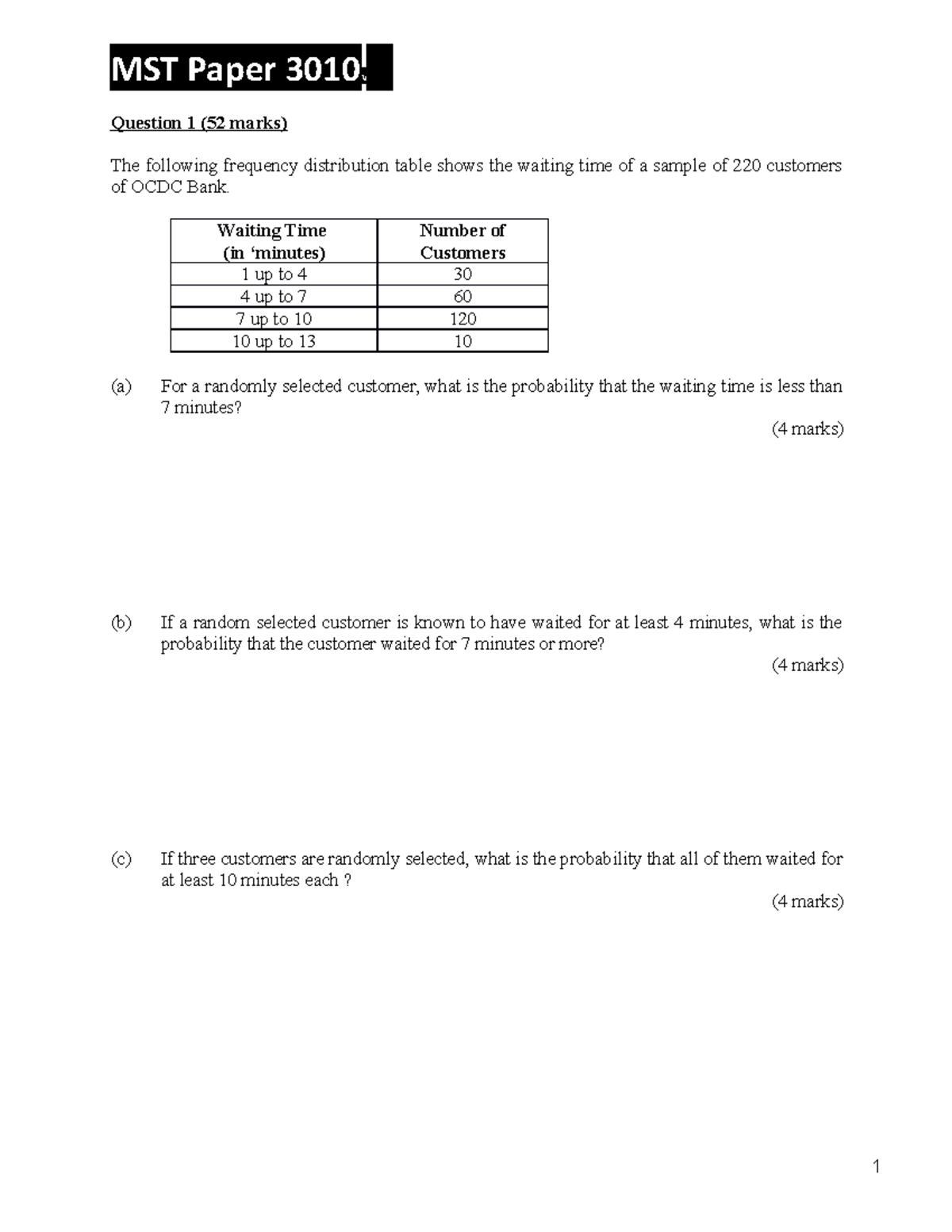 BB MST-CA1 Paper 3010 - Practise Materials - MST Paper 3010v Question 1 ...