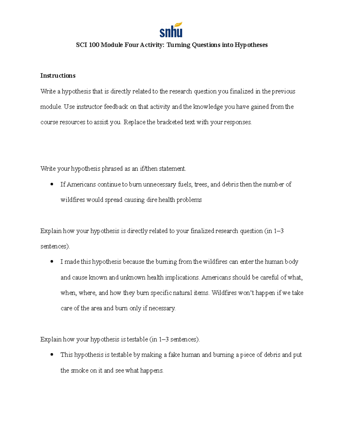 SCI 100 Module Four Activity - Use instructor feedback on that activity ...
