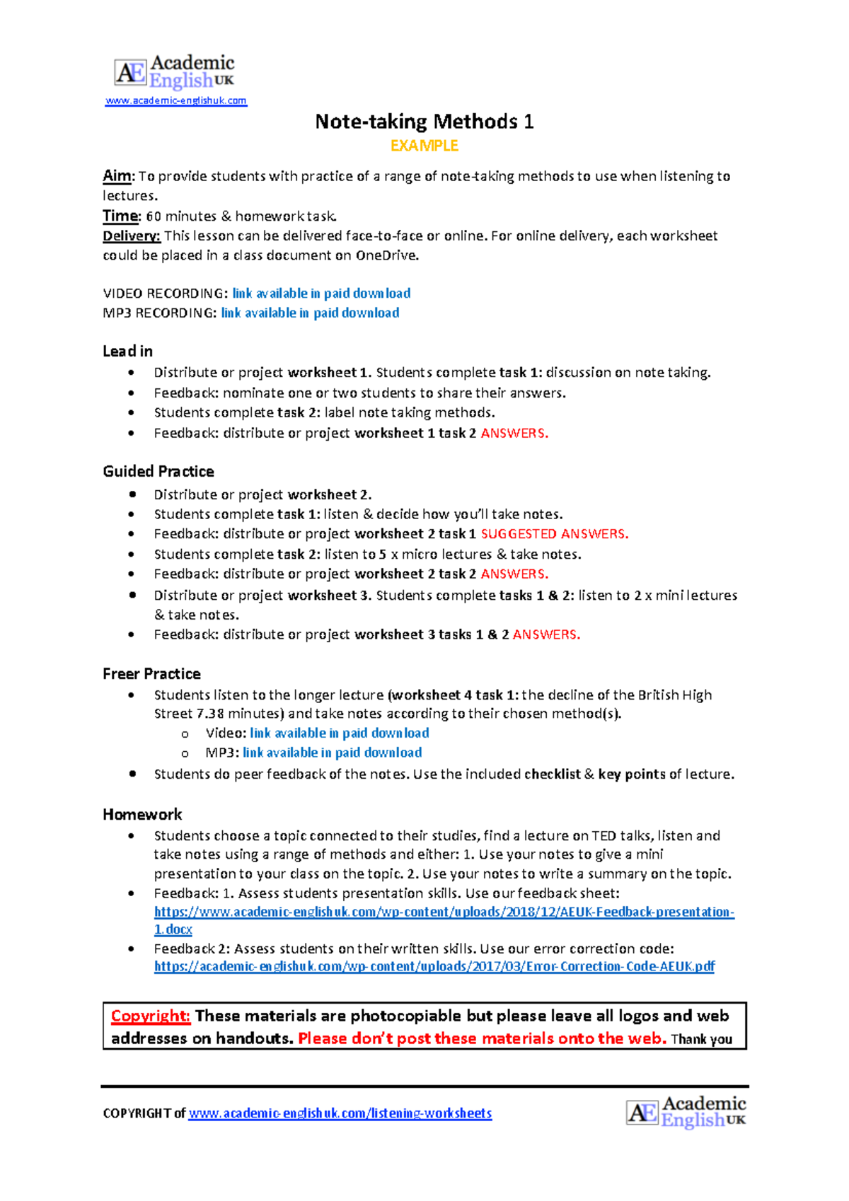 Listening note taking methods 1 Example AEUK - Note-taking Methods 1 ...