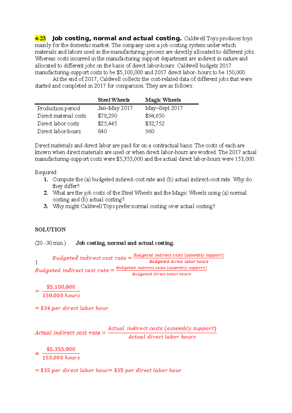 Solutions Ch 4 Oplossing Hoofdstuk 4 4 23 Job Costing Normal And