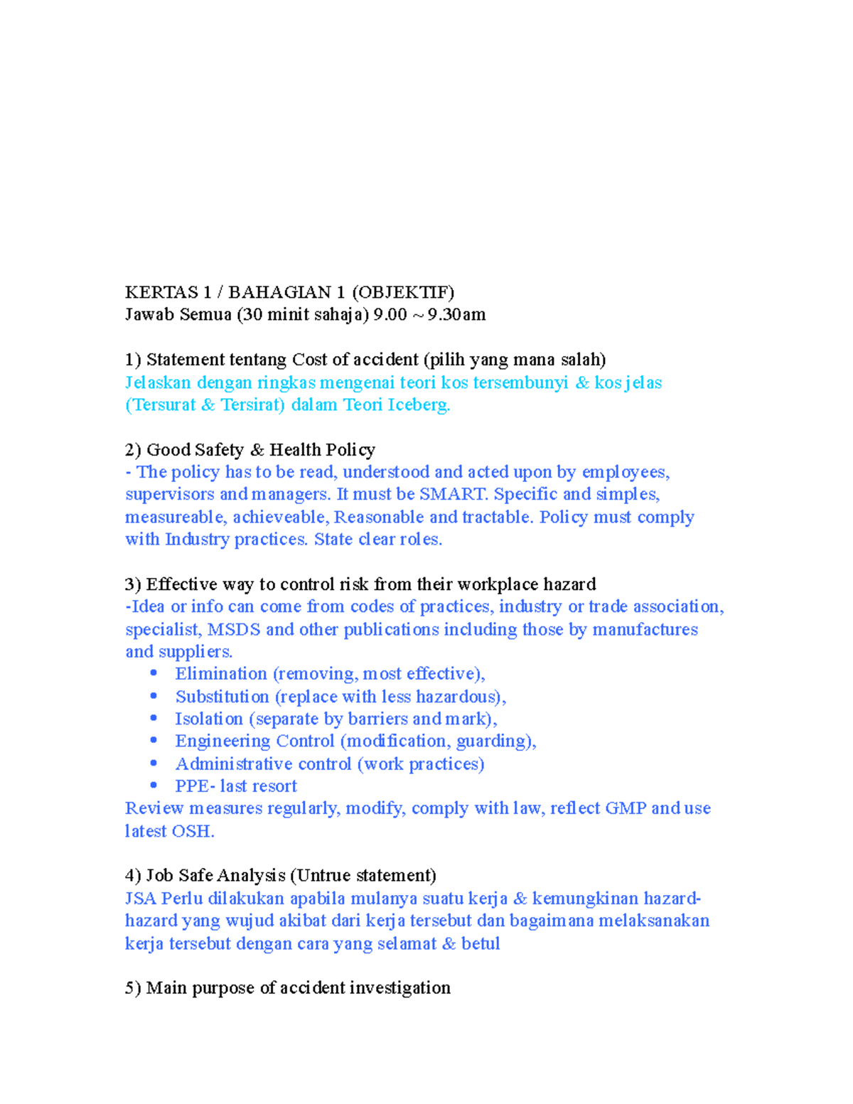 Paper 1 (Section A and B) - KERTAS 1 / BAHAGIAN 1 (OBJEKTIF) Jawab ...