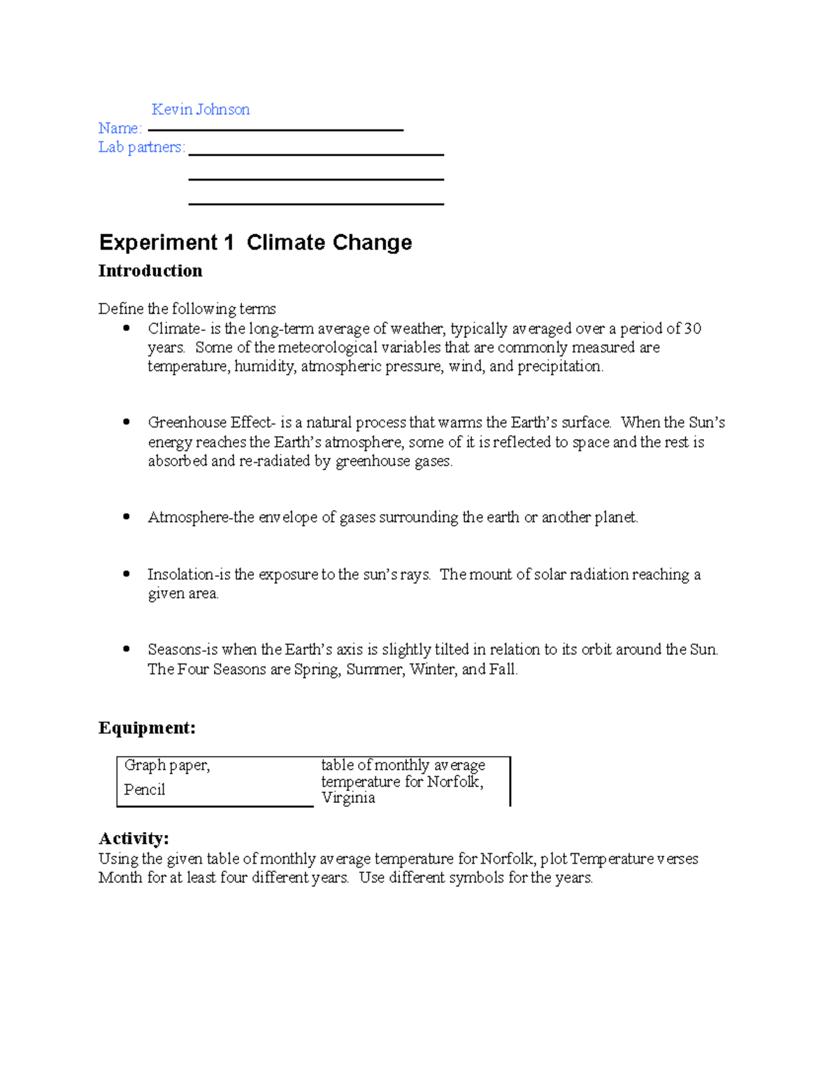 Climate Change Experiment 3 - APS 411 - Studocu