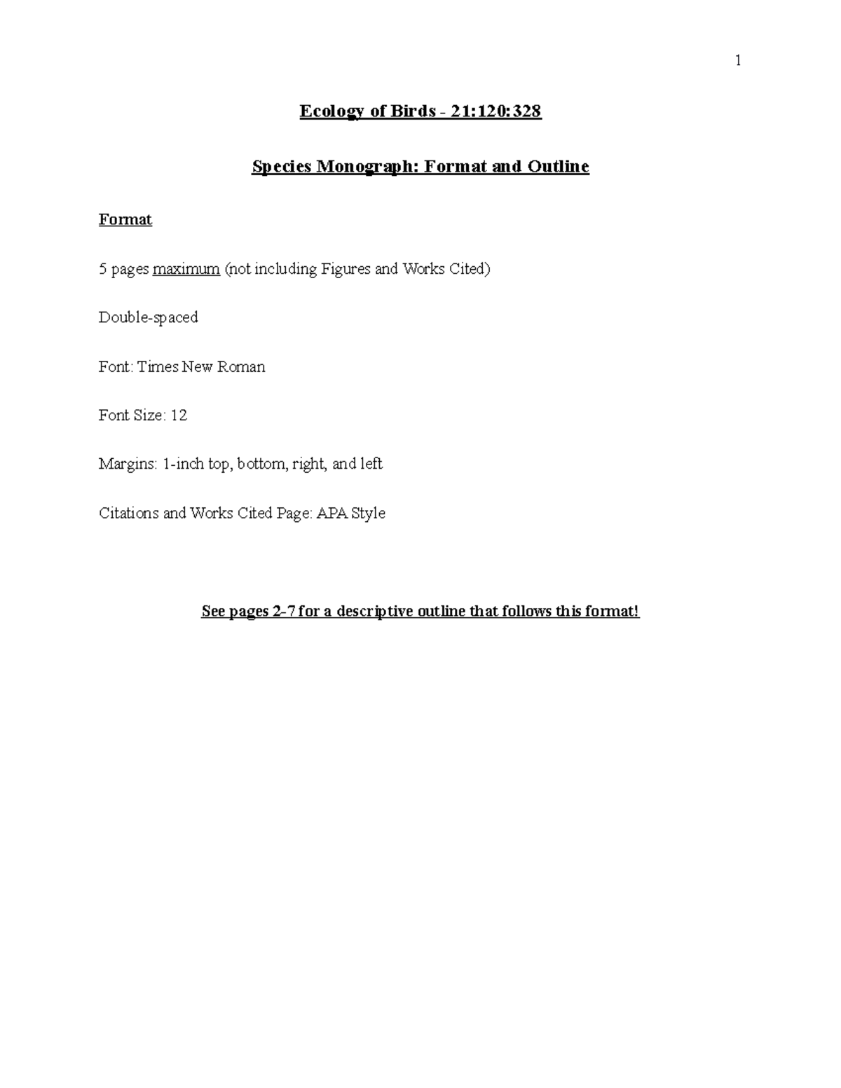 2 Monograph Format and Outline - Ecology of Birds - 21:120: Species ...