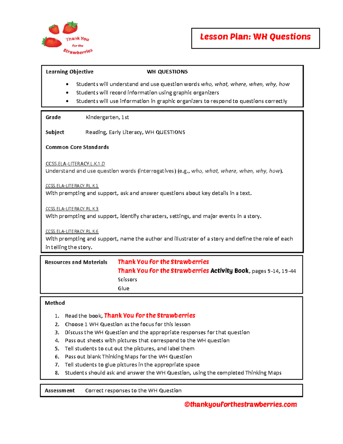 Strawberry Lesson Plans - ©thankyouforthestrawberries Lesson Plan: WH ...
