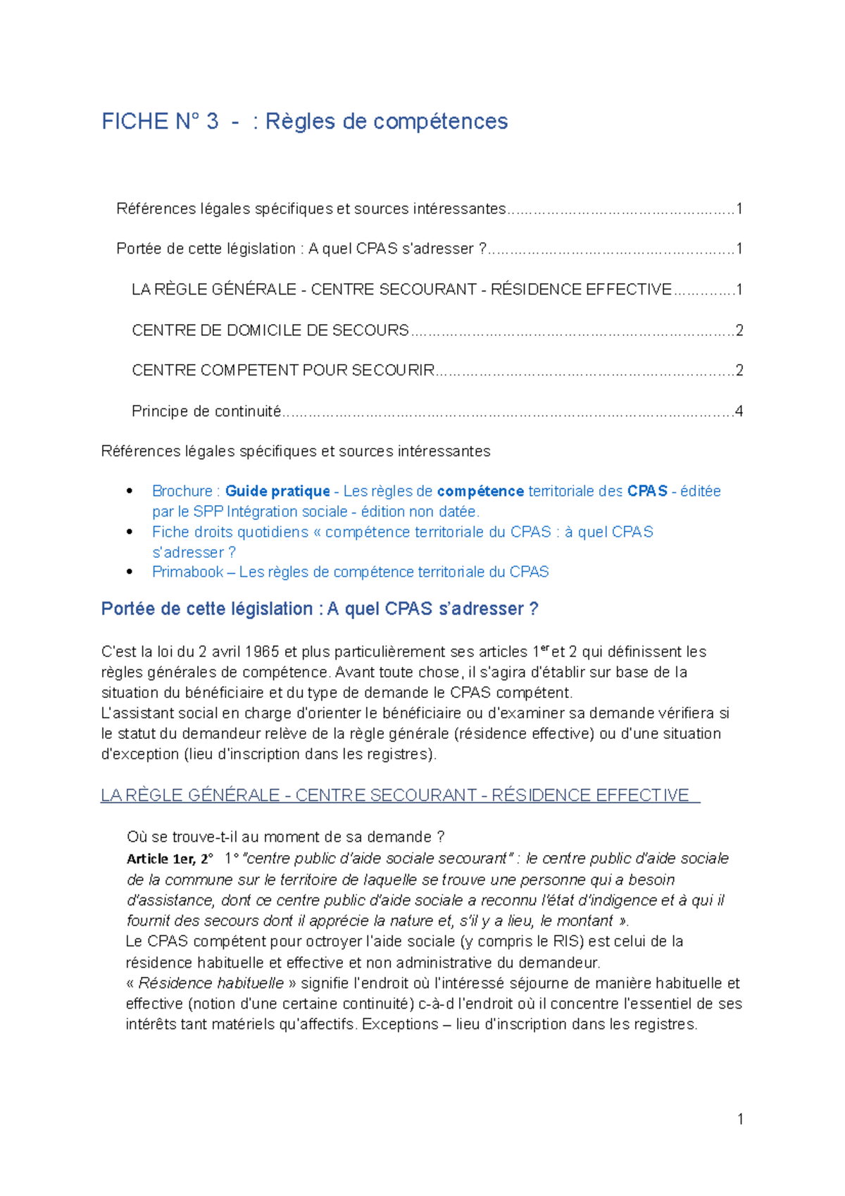 Fiche n° 3 Règles de compétence - FICHE N° 3 - : Règles de compétences ...