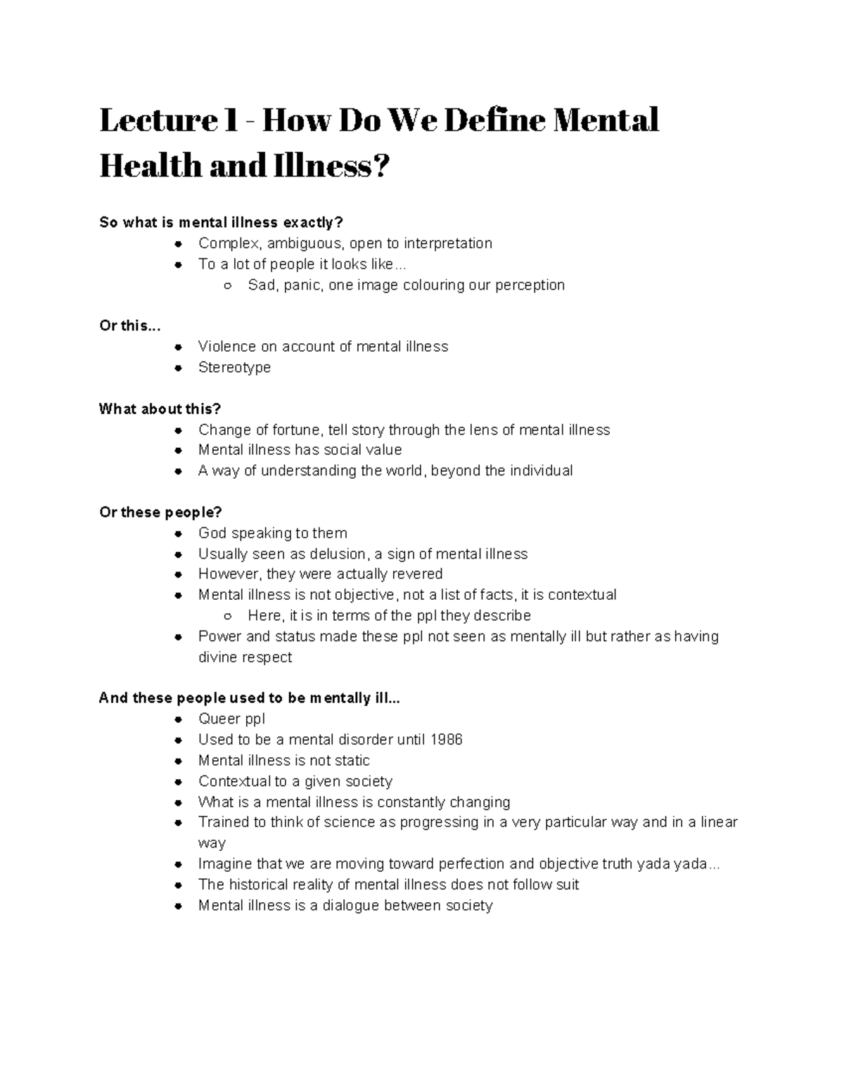 Lecture 1 - How Do We Define Mental Health and Illness? - Winter 2020 ...