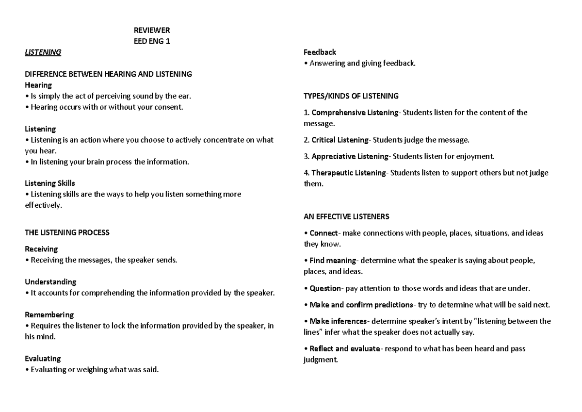 EED-ENG-1 - Final-TERM- Reviewer - REVIEWER EED ENG 1 LISTENING ...