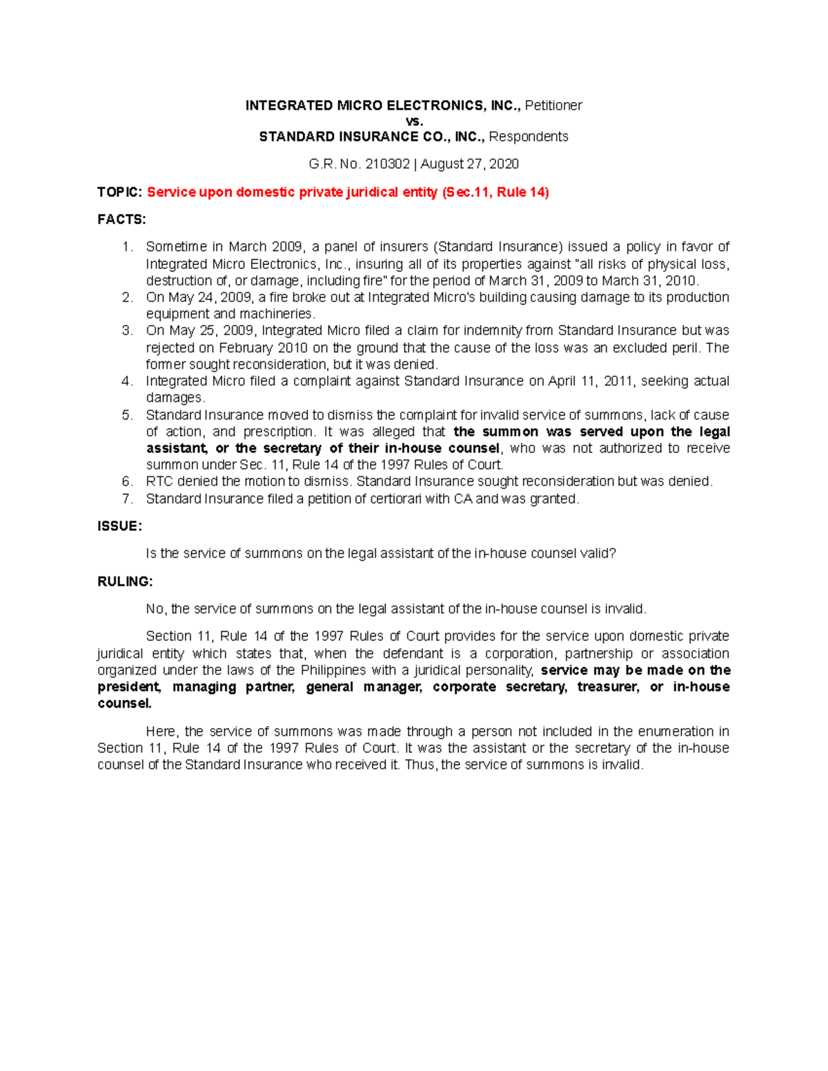 Integrated Micro Electronics, Inc. v. Standard Insurance Co., Inc ...
