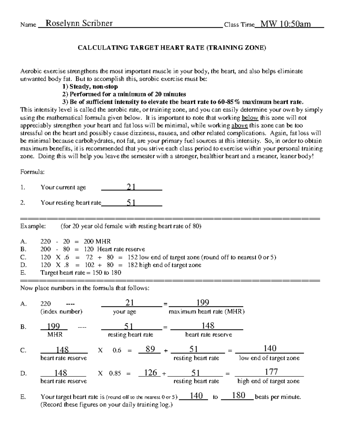 Physical Conditioning - Heart rate training zone calculation - Name ...